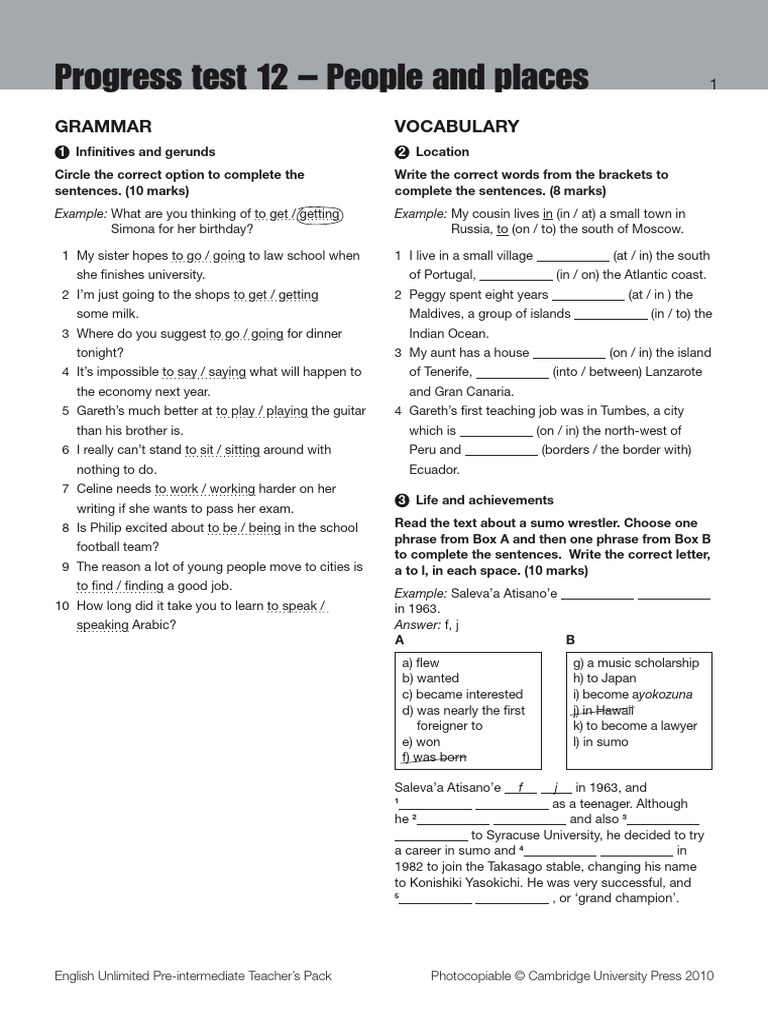 Progress Test 12: People and Places | PDF