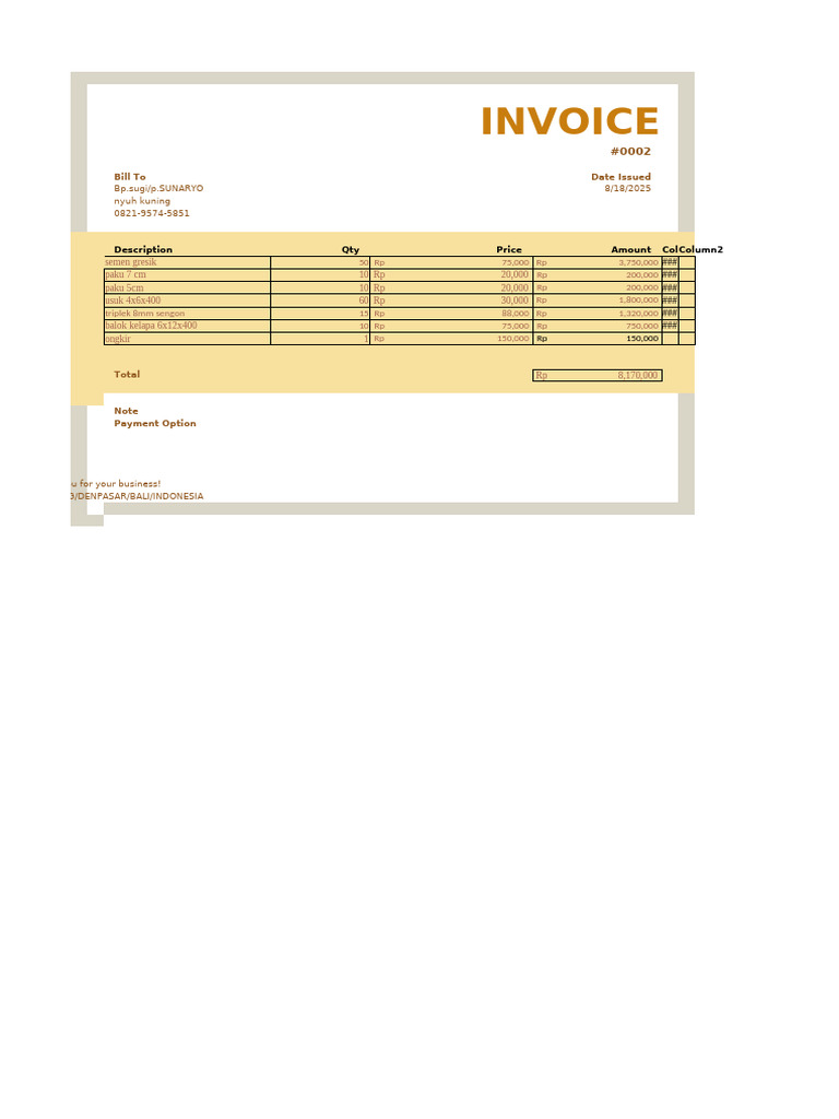 Invoice #0002 for Building Materials | PDF