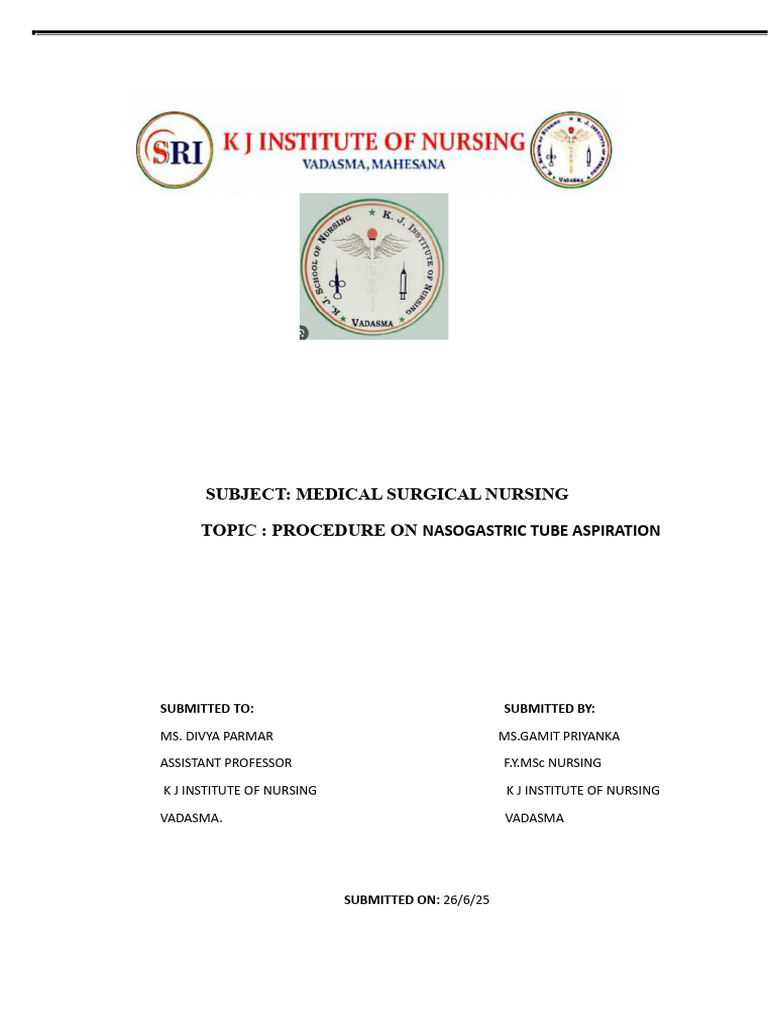 Procedure NG Tube Aspiration | PDF | Nausea | Clinical Medicine