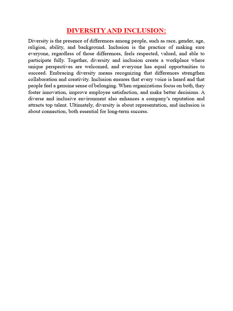 Diversity and Inclusion | PDF