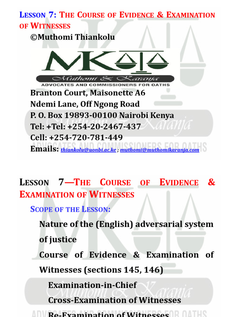 Lesson 7-Examination of Witnesses and The Course of Evidence | PDF ...