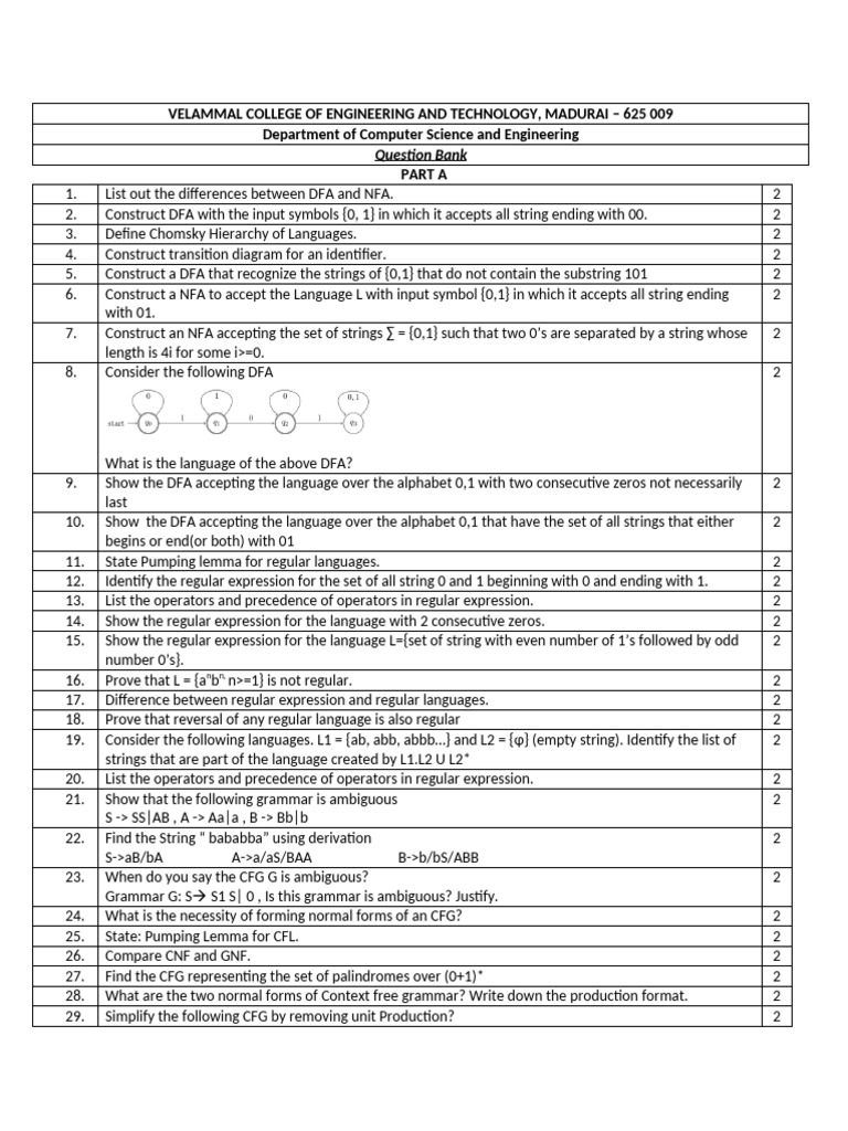 TOC Question Bank 2025-2026 - Students | PDF | Grammar | Theoretical Computer Science
