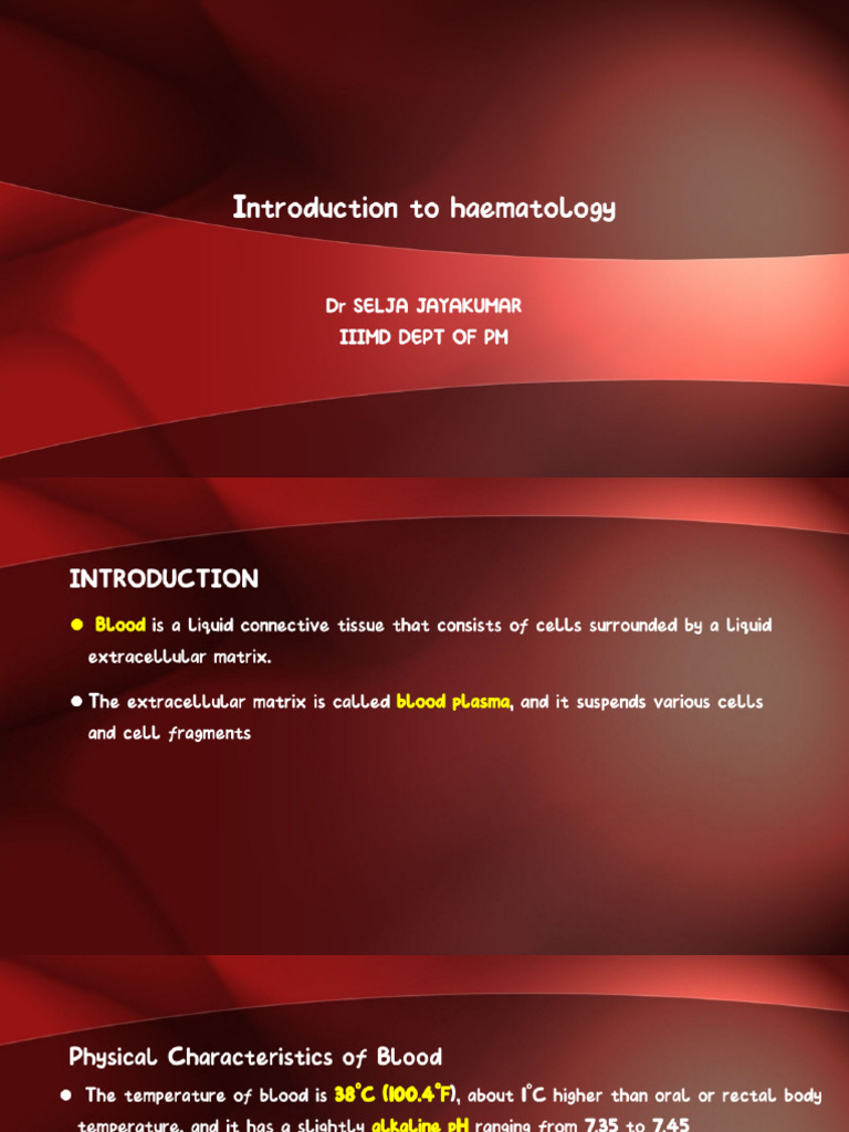 Introduction To Haematology (Autosaved) | PDF