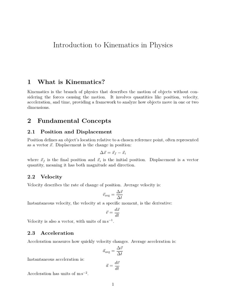 Introduction to Kinematics in Physics | PDF | Velocity | Acceleration