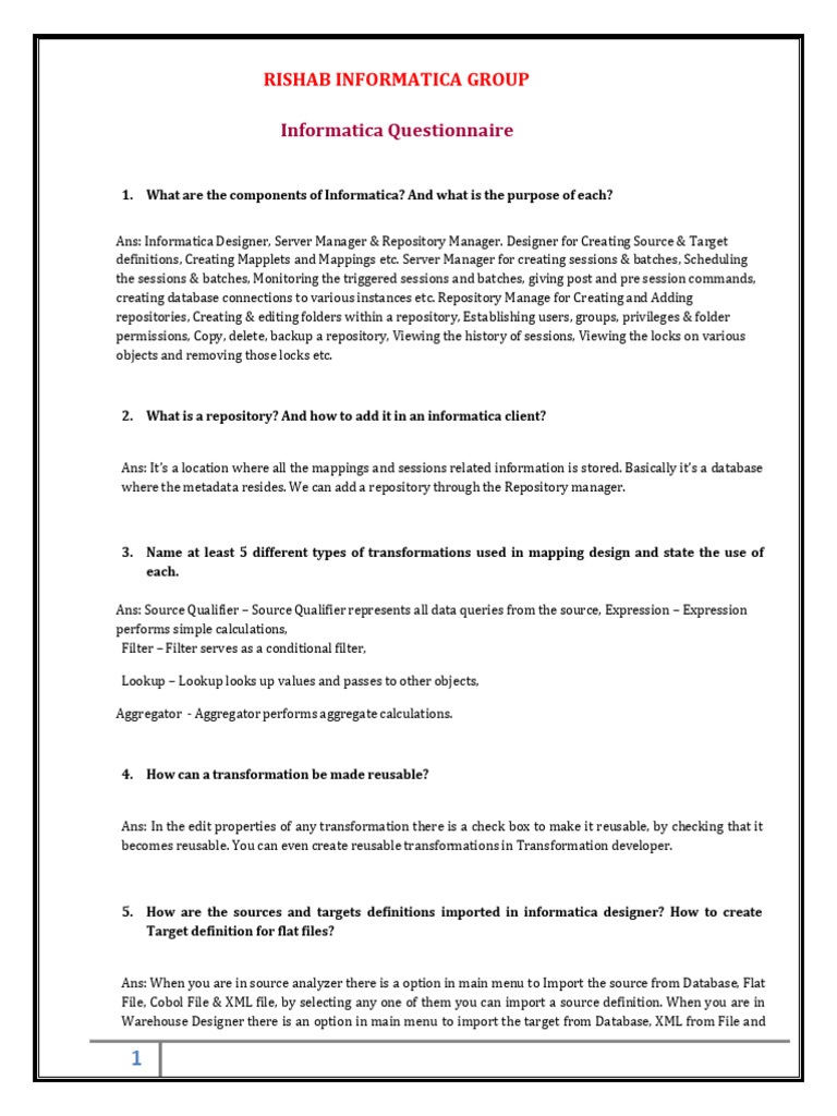 Informatica Power Center q & a (2) | PDF | Cache (Computing) | Databases