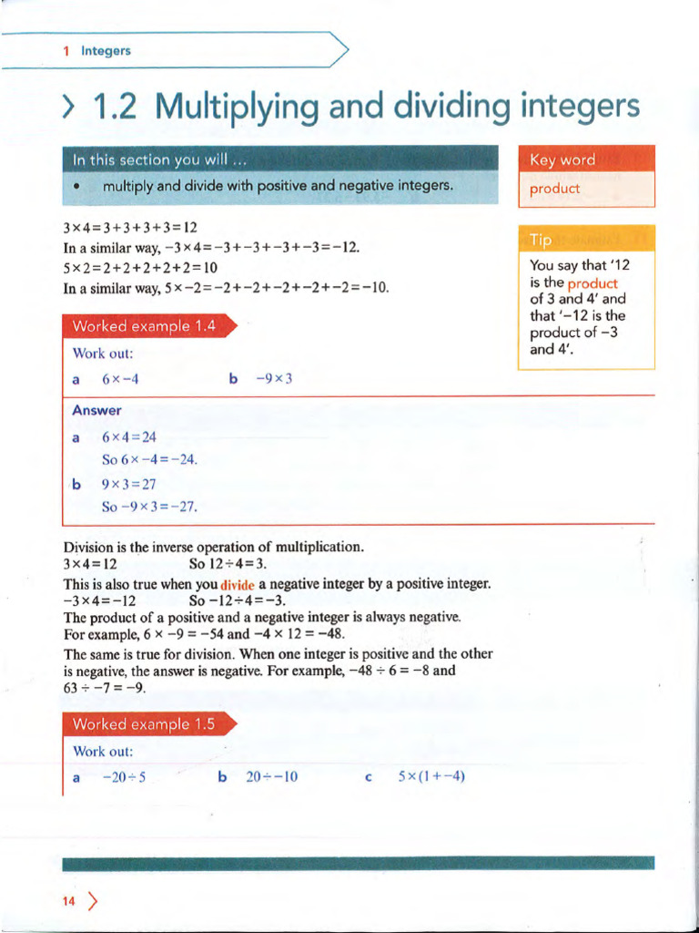 Multiplying and Dividing Integers | PDF