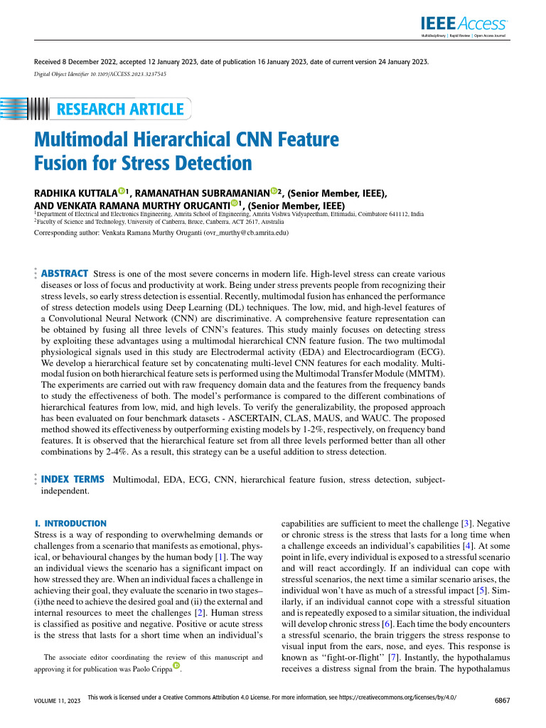 Multimodal CNN for Stress Detection | PDF | Fight Or Flight Response ...