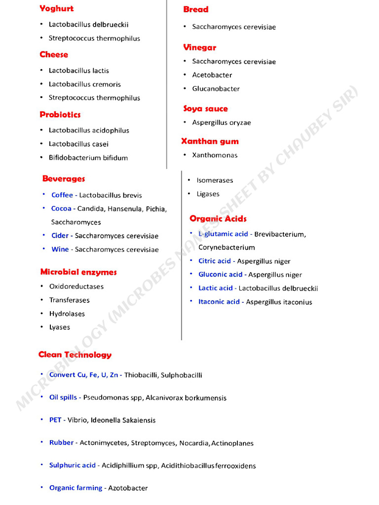 Microbiology (Microbes Names Sheet by Chaubey Sir) | PDF