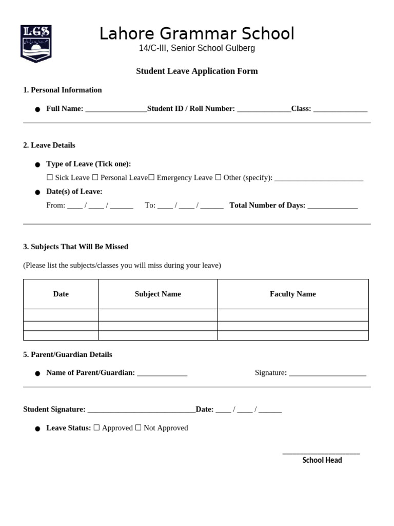 Student Leave Application Form | PDF