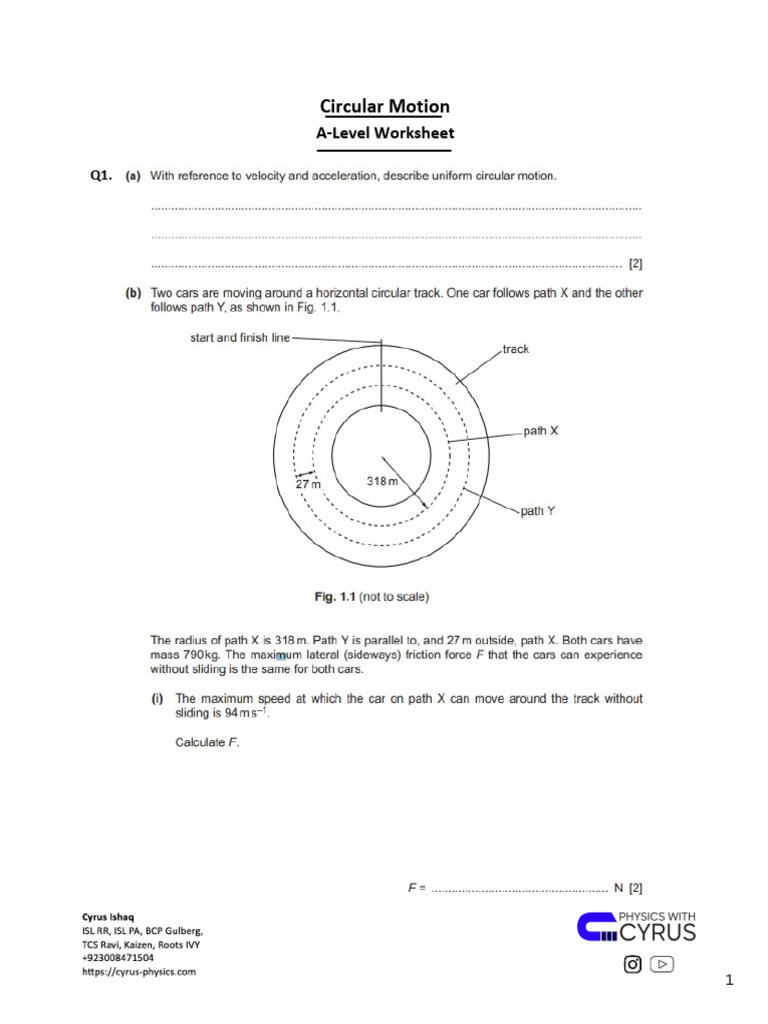A-Level Circular Motion Worksheet | PDF | Mechanics | Classical Mechanics