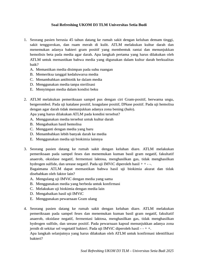 Soal Refreshing Ukom 2025 d3 Ankes (Mhs) | PDF