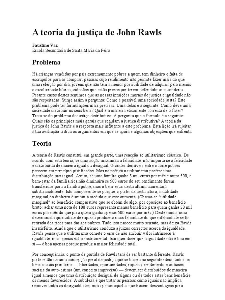 A Teoria Da Justica de John Rawls | PDF