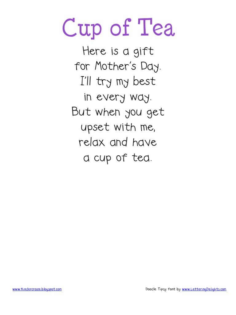 Cup of Tea Classroom Poster and Student Poem