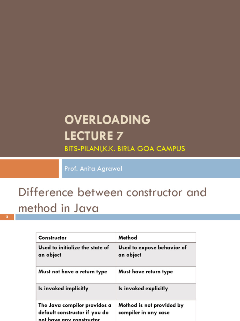 Lecture 7 Constructor Overloading and Java | PDF | Constructor (Object Oriented Programming ...