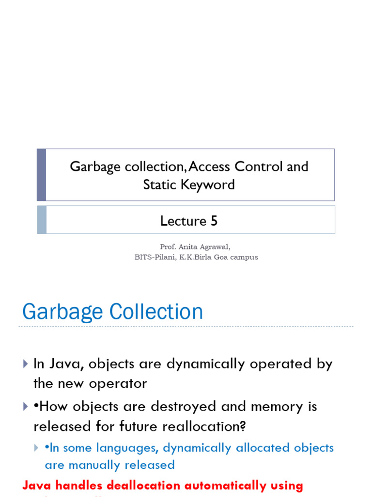 Lecture 5 Access Specifiers, Static and Garbage Collection | PDF ...