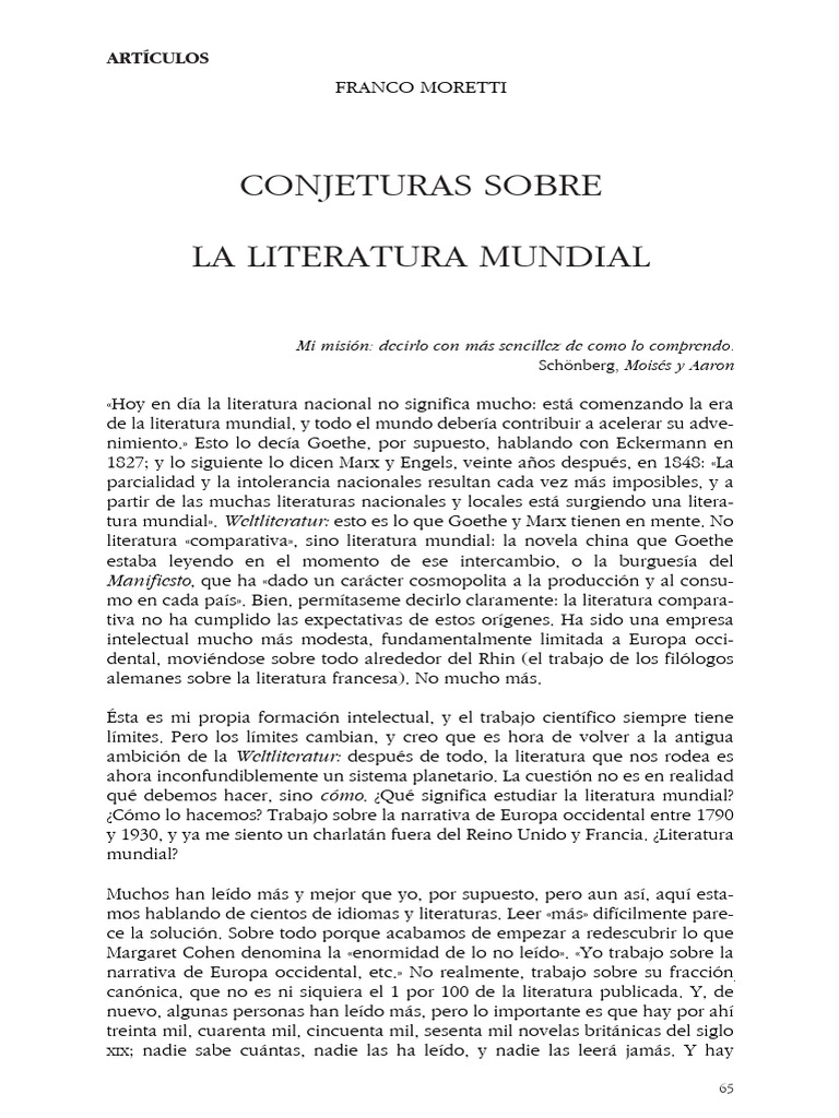 Franco Moretti, Conjeturas Sobre La Literatura Mundial, NLR 3 | PDF | Novelas | Educación en ...