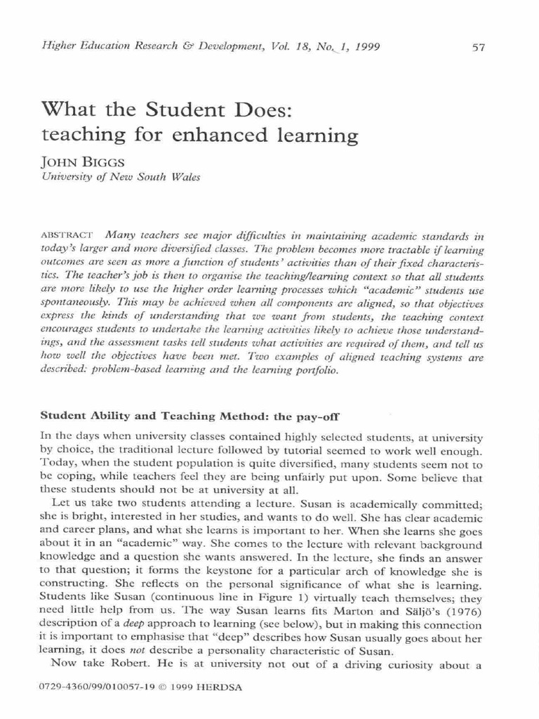 3a Biggs 1999 What The Student Does | PDF