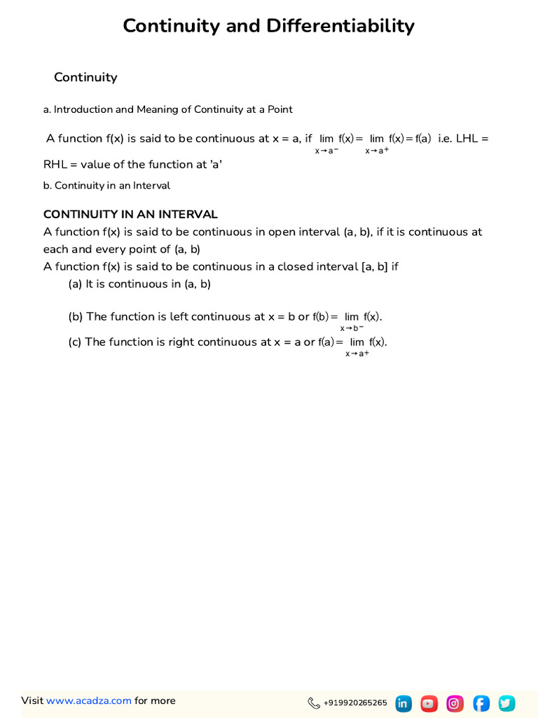 Continuity and Differentiability | PDF | Function (Mathematics) | Continuous Function