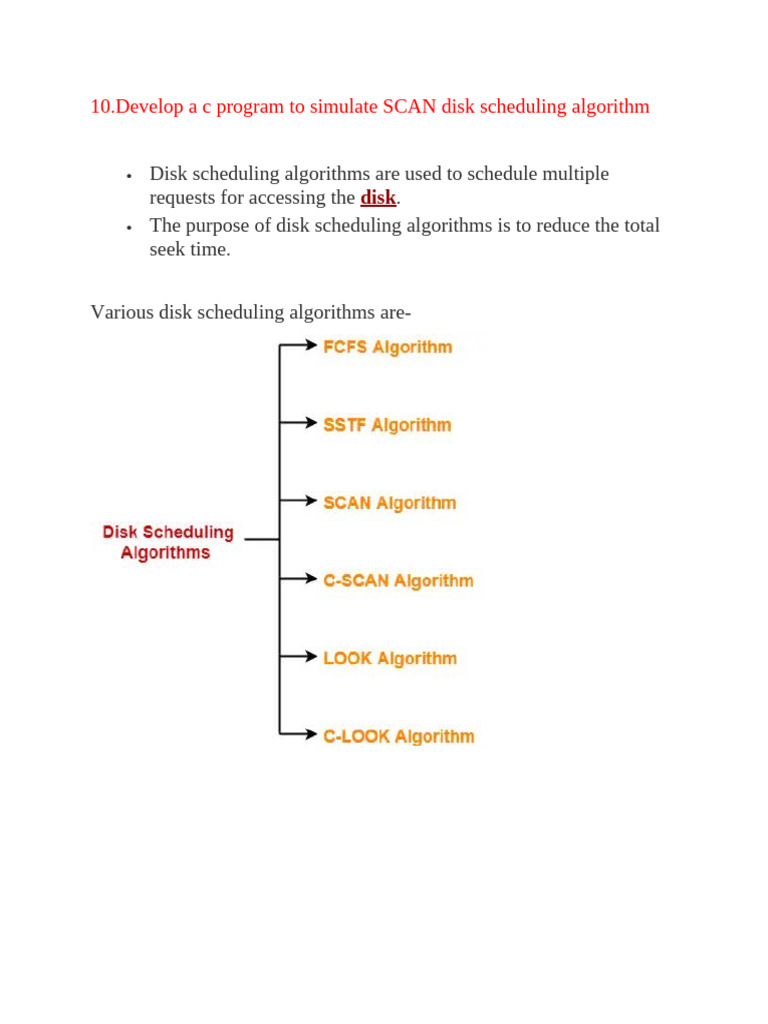 OS 10TH PROGRAM Develop A C Program To Simulate SCAN Disk Scheduling Algorithm | PDF ...
