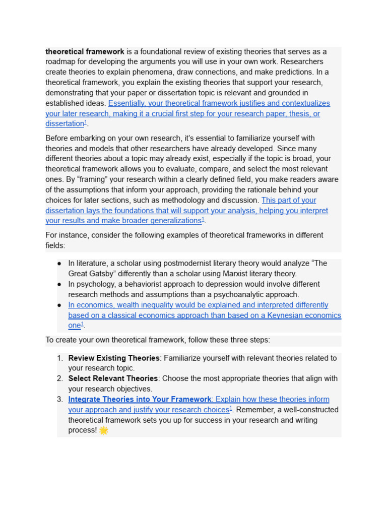 Theoretical Framework: Integrate Theories Into Your Framework | PDF ...