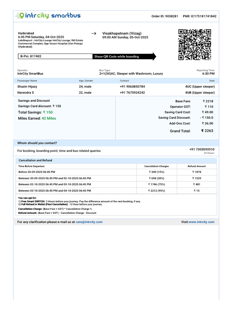 Bus e Ticket PNR IC175181741842 | PDF | Public Transport | Transport