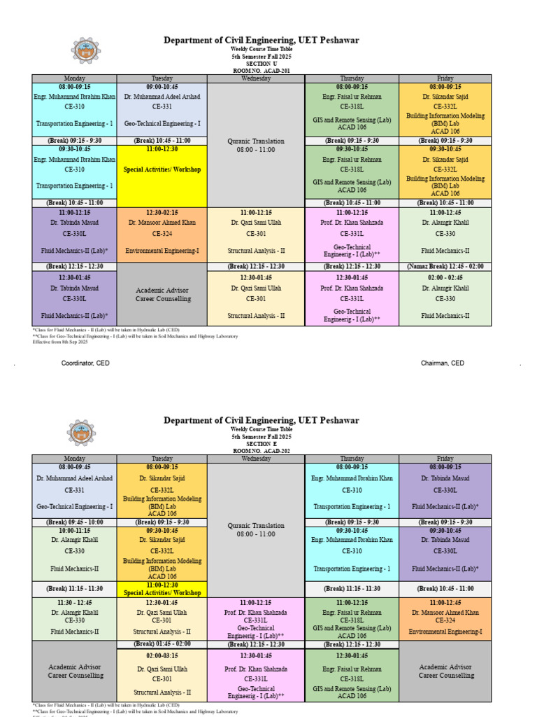 Updated Time Table for 5th Semester | PDF | Continuum Mechanics ...