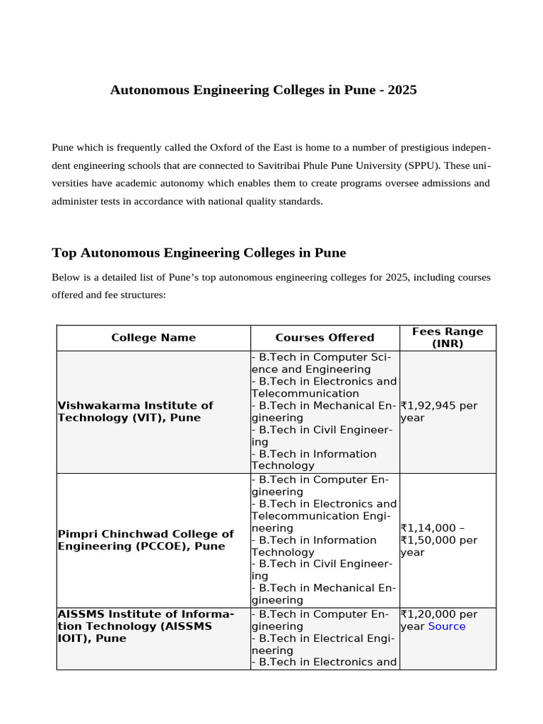 Top Autonomous Engineering Colleges Pune 2025 | PDF | Higher Education ...