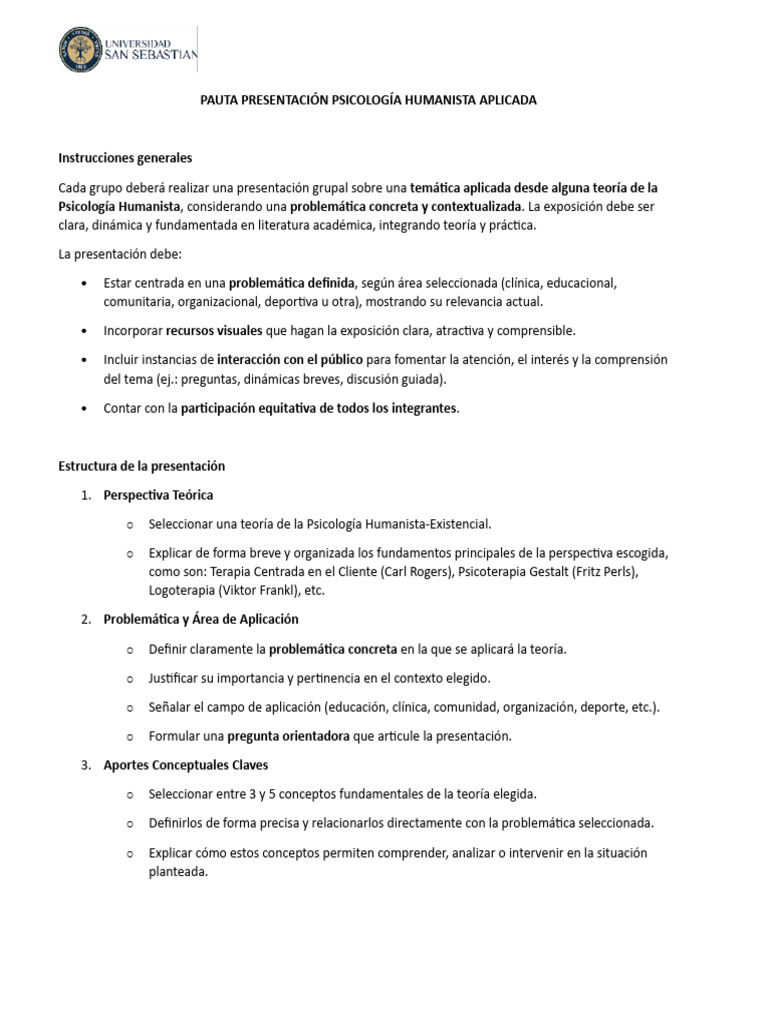 Pauta Presentaci N Psicolog A Humanista Aplicada | PDF | Psicologia humanista | Sicología