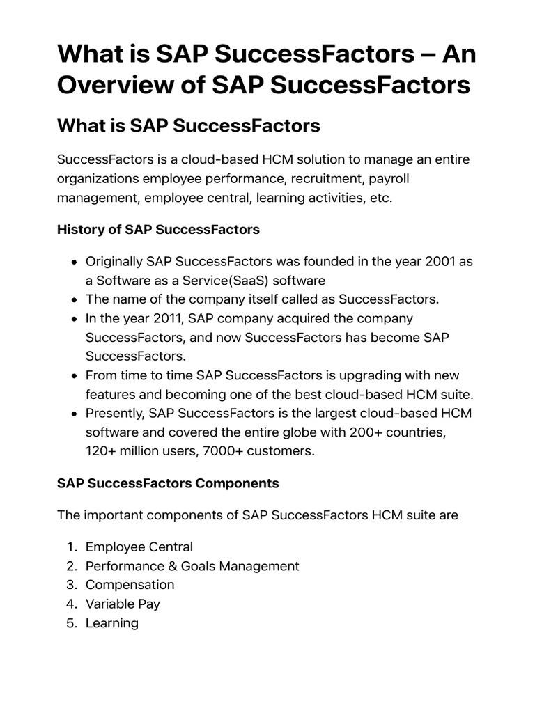 Overview of SAP SuccessFactors HCM | PDF | Cloud Computing | Human ...