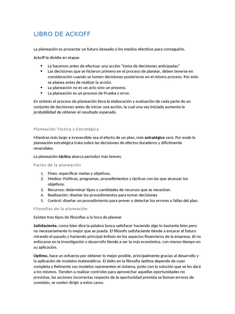 Proceso de Planeación según Ackoff | PDF | Planificación | Sistema de ...
