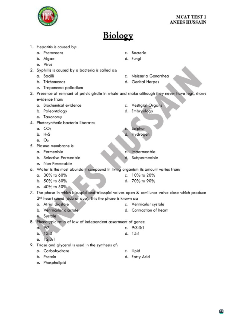 Mcat Test 1 | PDF