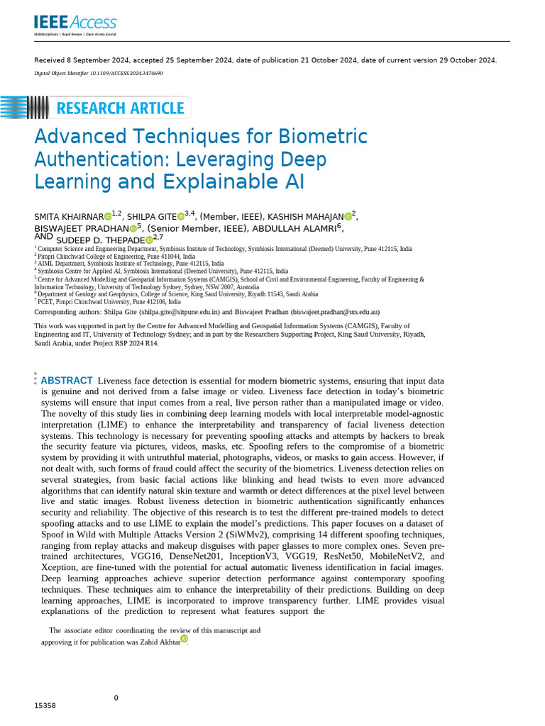 Biometric Authentication | PDF | Artificial Intelligence | Intelligence (AI) & Semantics