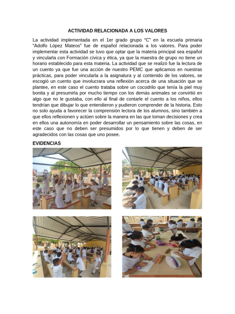 Actividad de Valores en Español 1er Grado | PDF