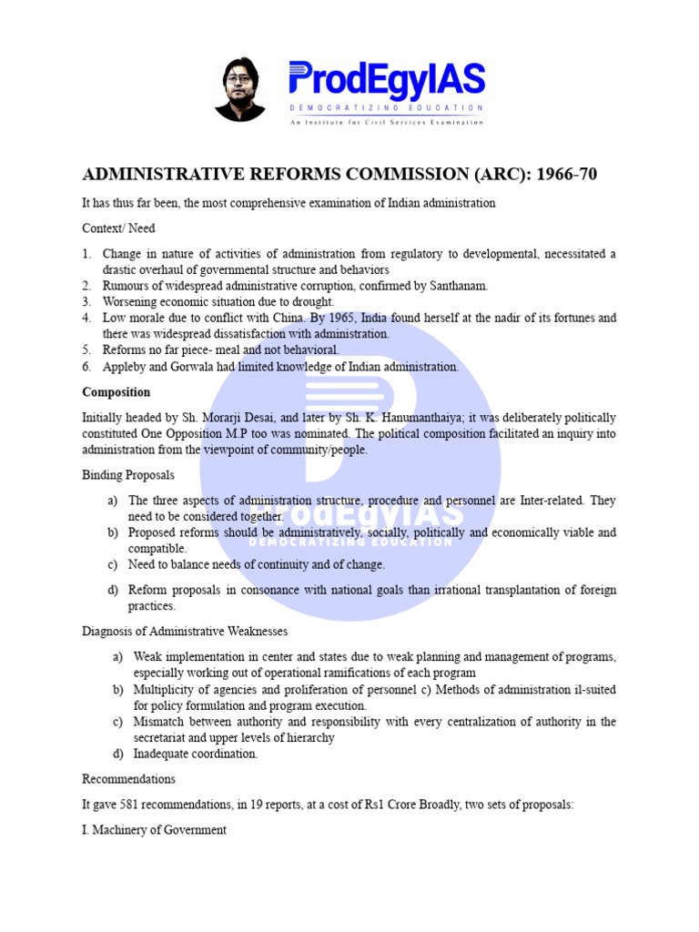 Administrative Reforms Commission (Arc) | PDF | Policy | Government
