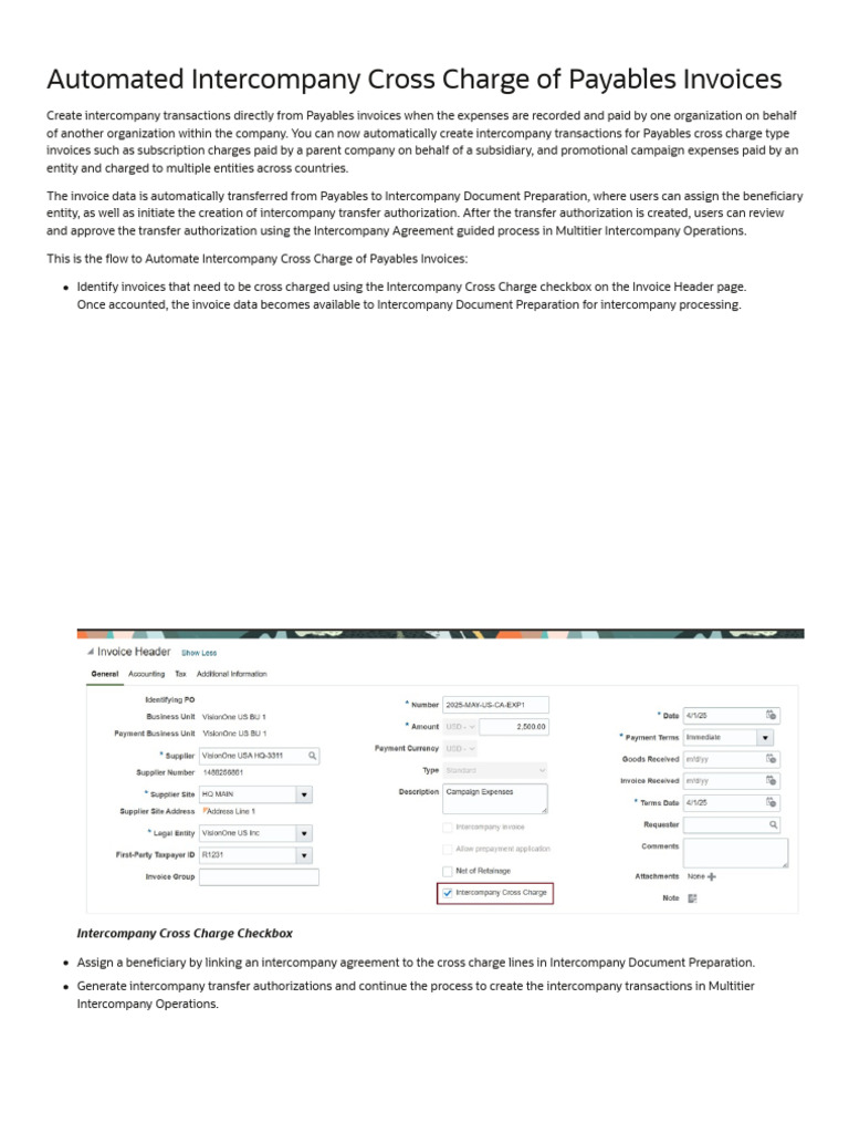 Automated Intercompany Cross Charge of Payables Invoices | PDF ...