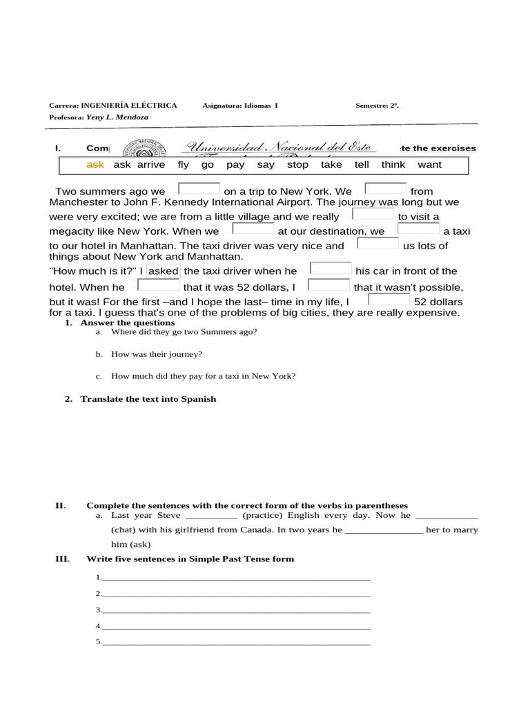 Past Simple Exercises for English Learners | PDF
