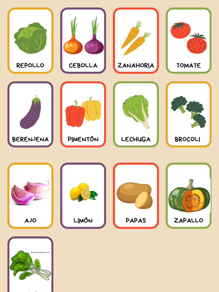 Vegetables Vocabulary Flashcards in Colorful Fun Style | PDF