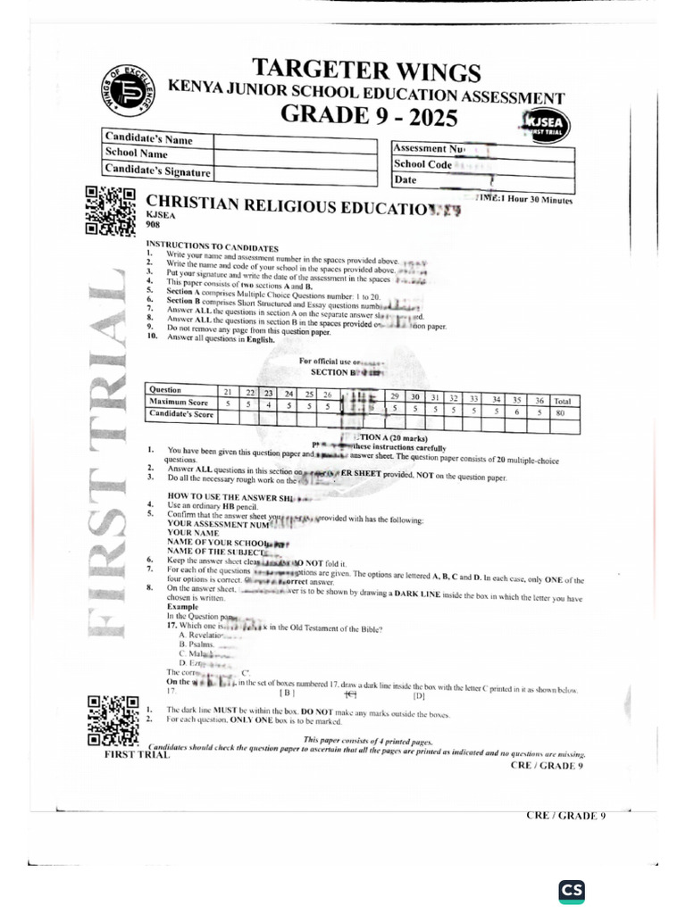 Cre Grade 9 Kjsea First Trial | PDF