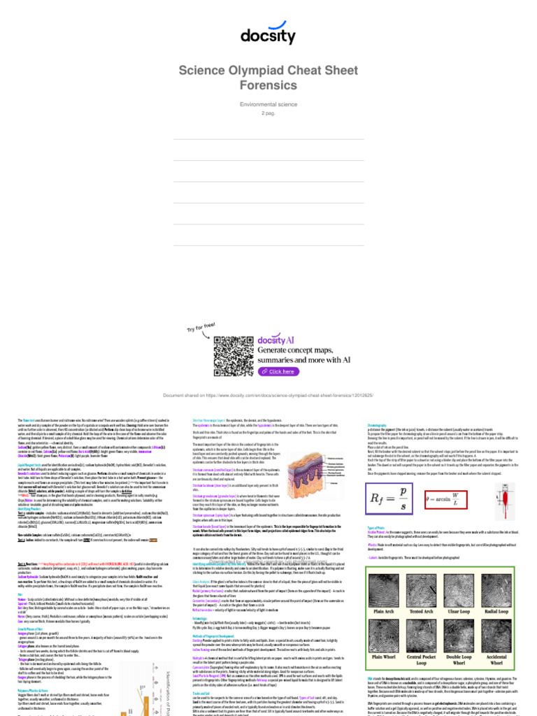 Docsity Science Olympiad Cheat Sheet Forensics | PDF | Epidermis ...