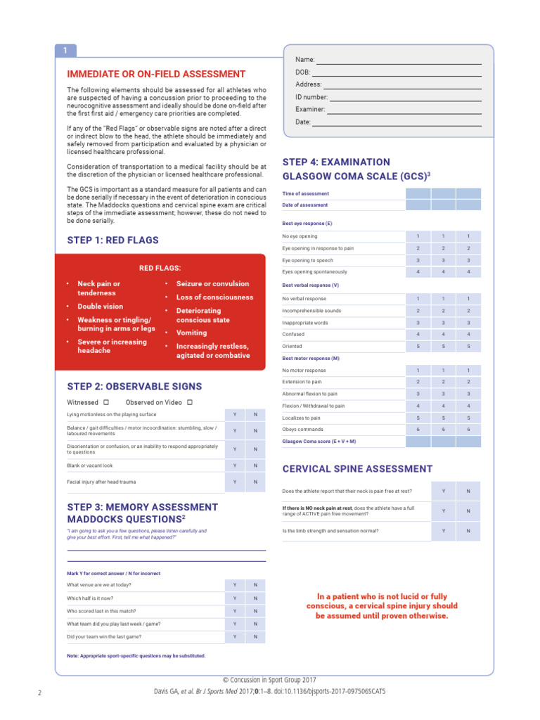 SCAT5 Concussion Assessment Guide | PDF | Concussion | Headache