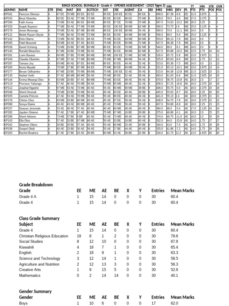 Grade 4 - OPENER ASSESSMENT - (2025 Term 3) - Merit - List ...