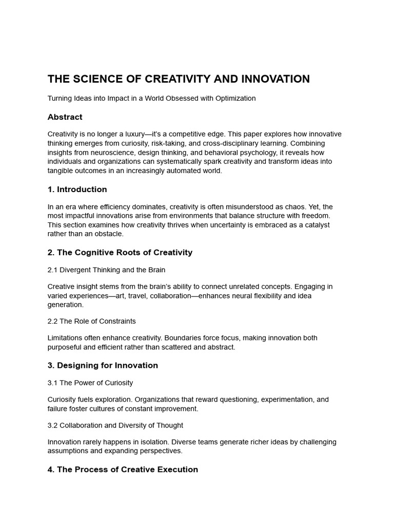 The Science of Creativity and Innovation | PDF | Creativity | Thought