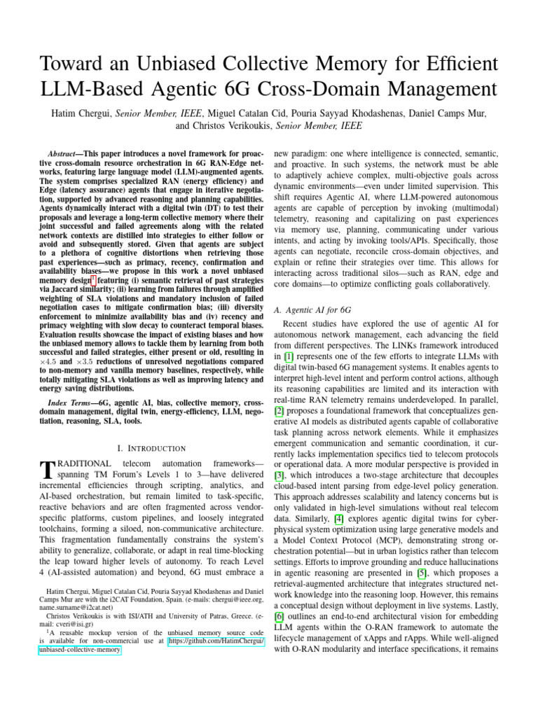 Toward An Unbiased Collective Memory For Efficient LLM-Based Agentic 6G ...