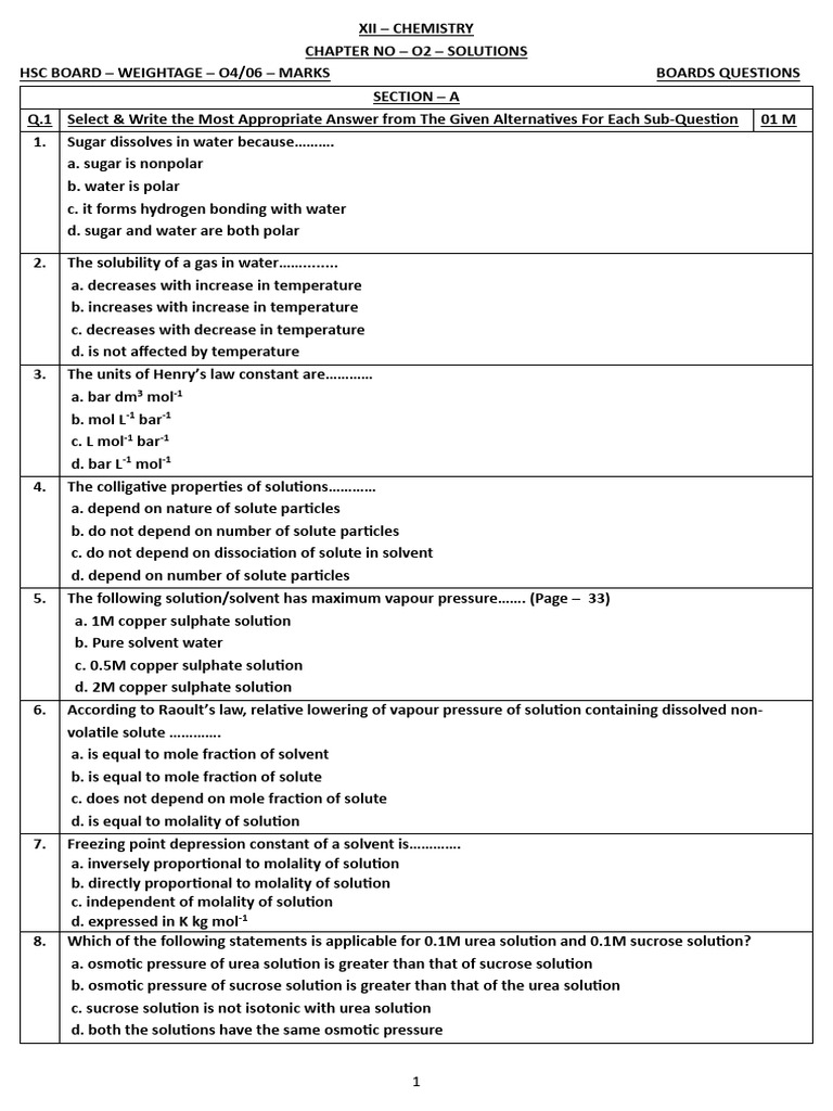 Chapter - 2 - Solutions - PYQS | PDF | Mole (Unit) | Scientific Phenomena