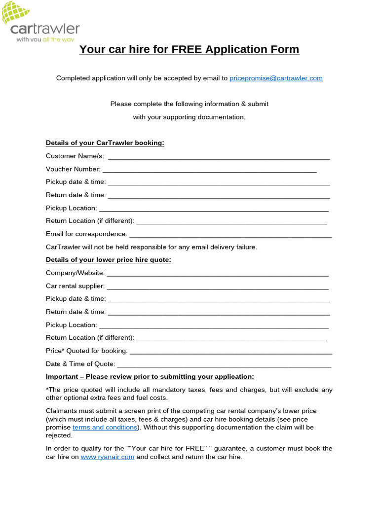 Price Promise Claim Form | PDF | Car Rental | Fee