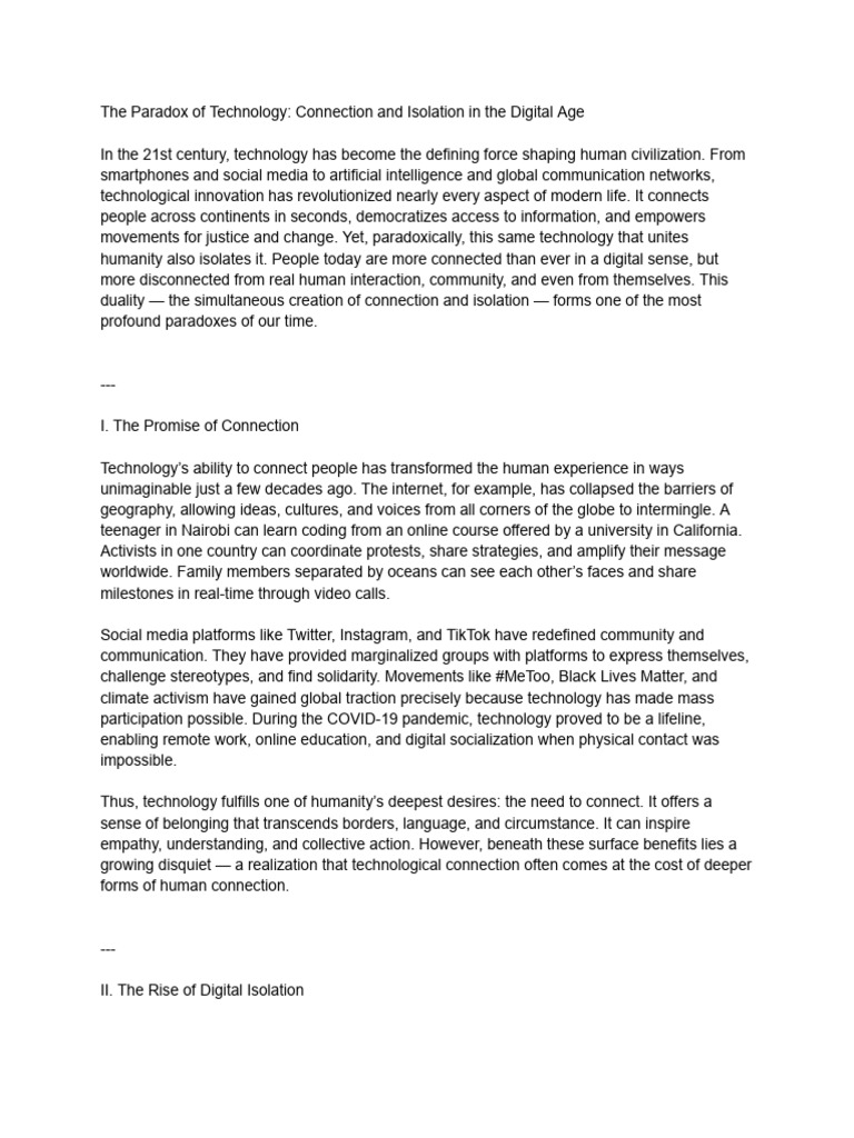 Connection vs. Isolation in Technology | PDF | Well Being | Attention