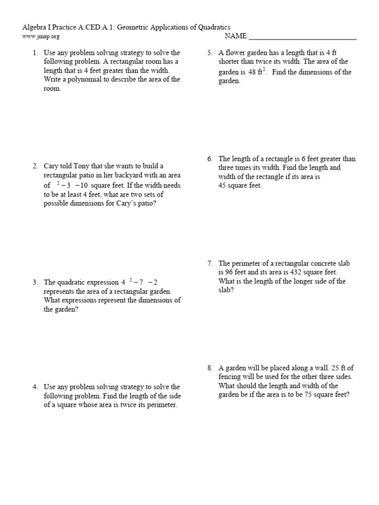 Quadratic Applications in Geometry | PDF | Area | Length