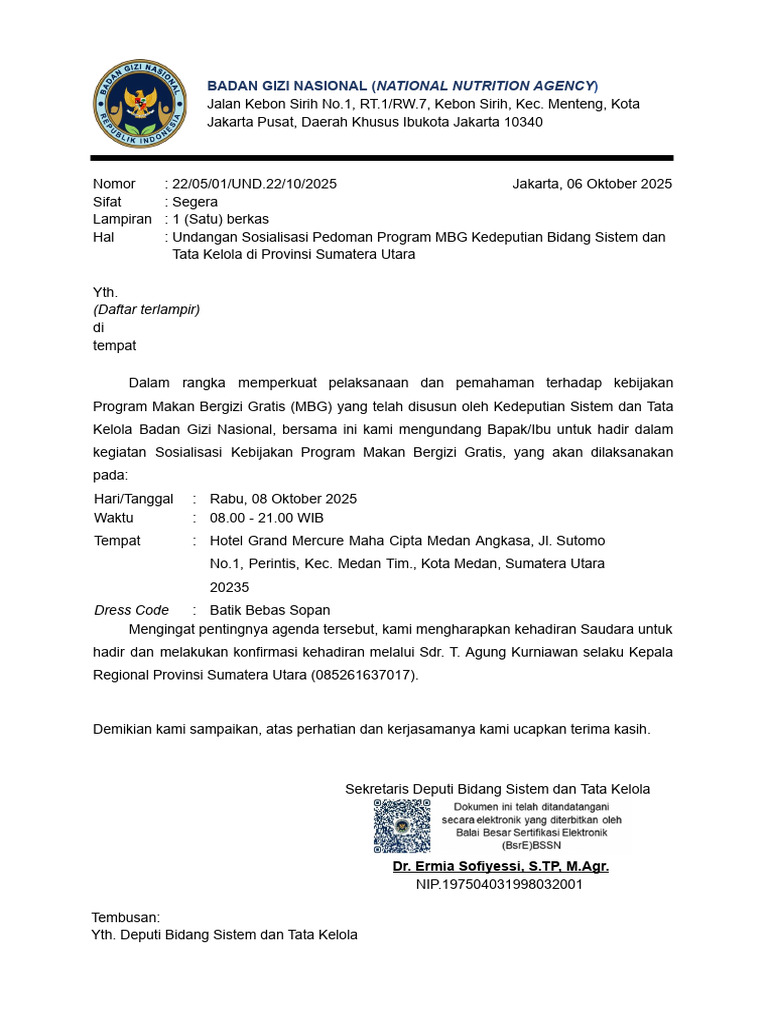 Undangan Sosialisasi Pedoman Program MBG Di Wilayah Provinsi Sumut - 08-09 Okt 2025.docx ...