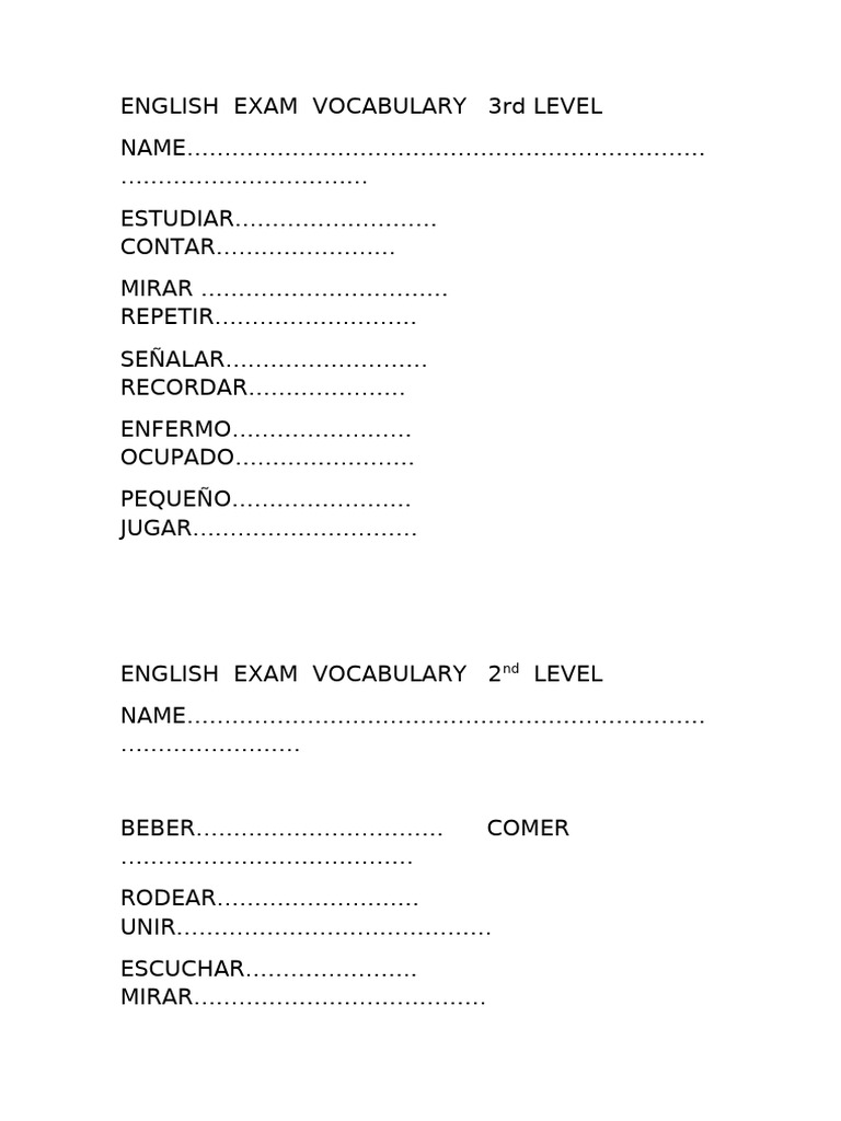 English Exam Vocabulary 3rd Level | PDF