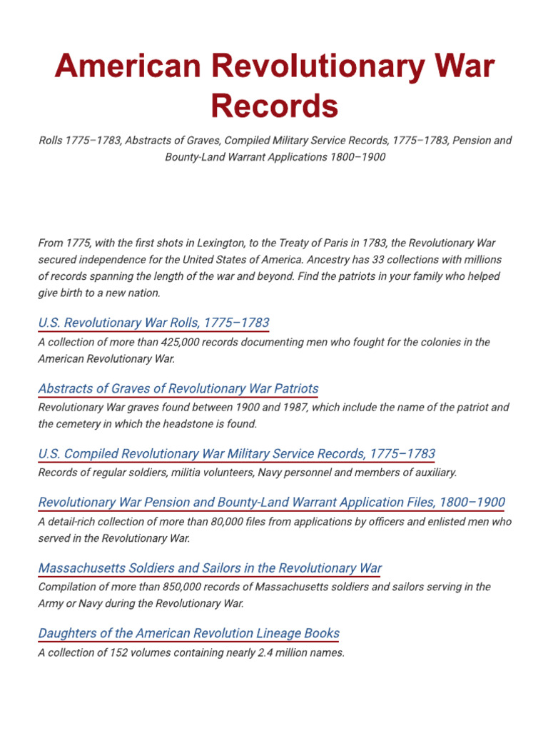 American Revolutionary War Records | PDF